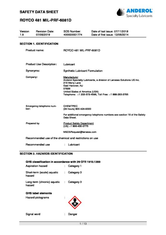ROYCO481MSDS – Chemical.net