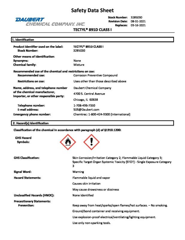 Tectyl 891D Class I SDS – Chemical.net