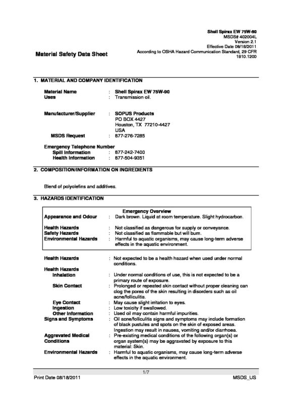 spirax_EW75W90_msds – Chemical.net